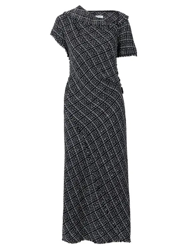 Erdem Asymmetric Cotton-blend Tweed Midi Dress - Black