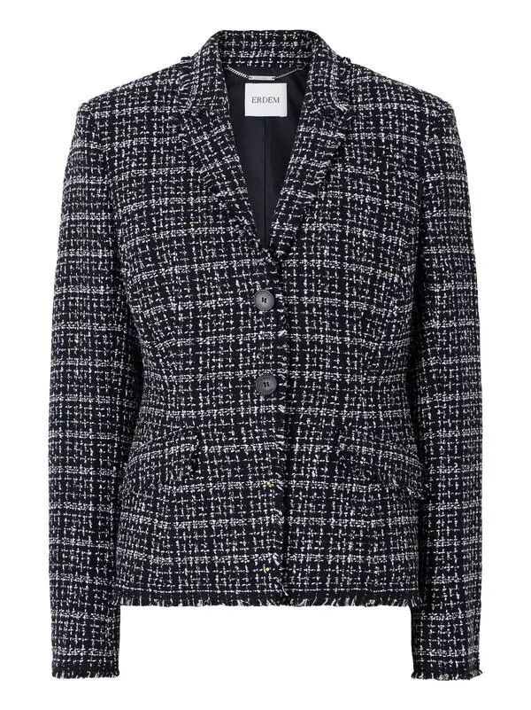 Erdem Fitted Single-breasted Tweed Blazer - Black