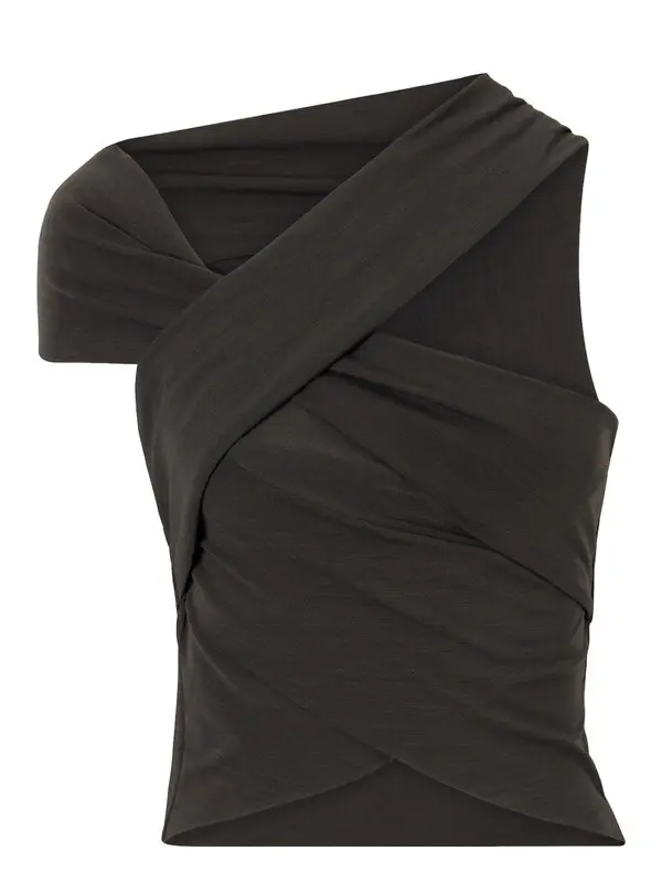 CORTANA Myia Asymmetrical Wool-rich Crepe Blouse - Green