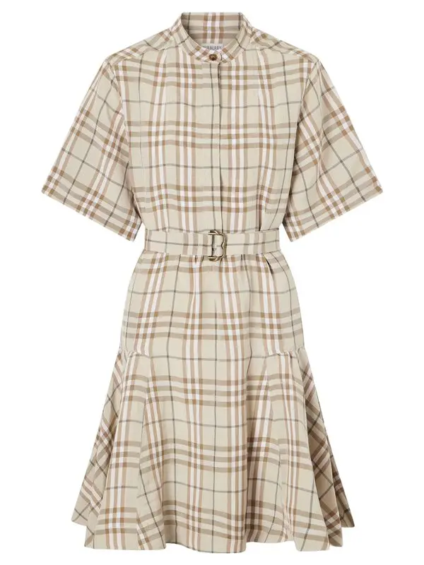 Burberry Checked Woven Mini Dress - Beige