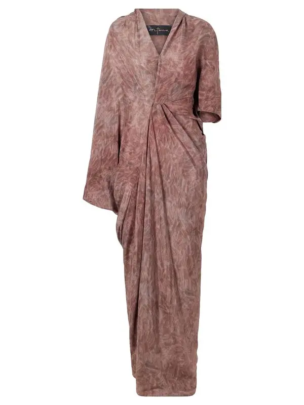 CORTANA Mayu Printed Satin Midi Dress - Red