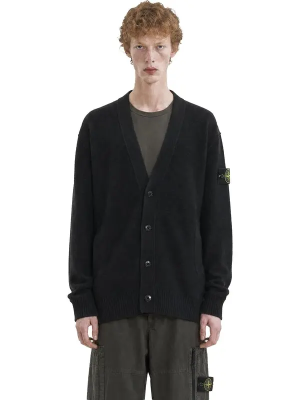 Stone Island Pure Rws Wool Textured Cardigan - Black