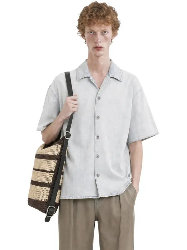 Loewe Anagram Short Sleeve Shirt In Denim - Blue
