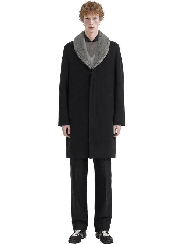 MAISON MARGIELA Wool Cloth Coat With Shearling Collar - Black