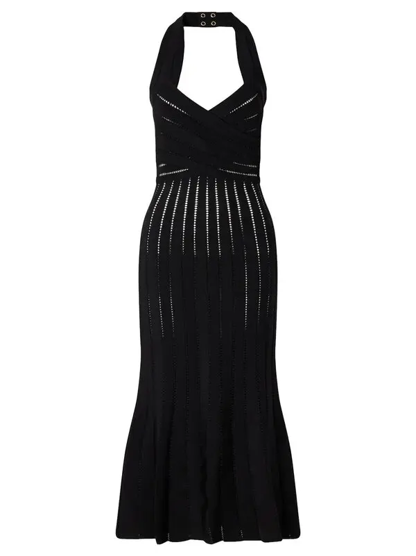 Balmain Flechage Halterneck Knit Jersey Midi Dress - Black