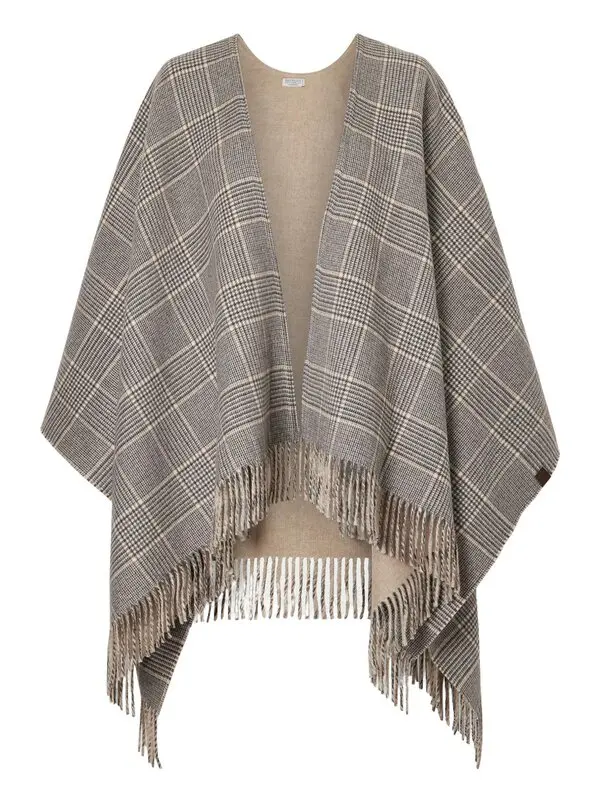 Brunello Cucinelli Fringed Prince-of-wales Checked Cashmere Wrap - Neutrals