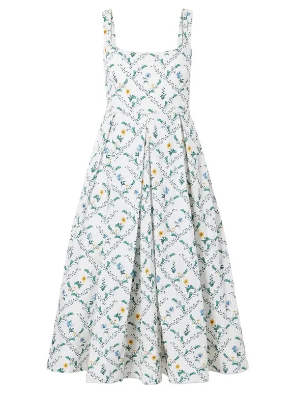 Agua Bendita Alcaparra Brisa Floral-print Embellished Cotton Midi Dress - Neutrals