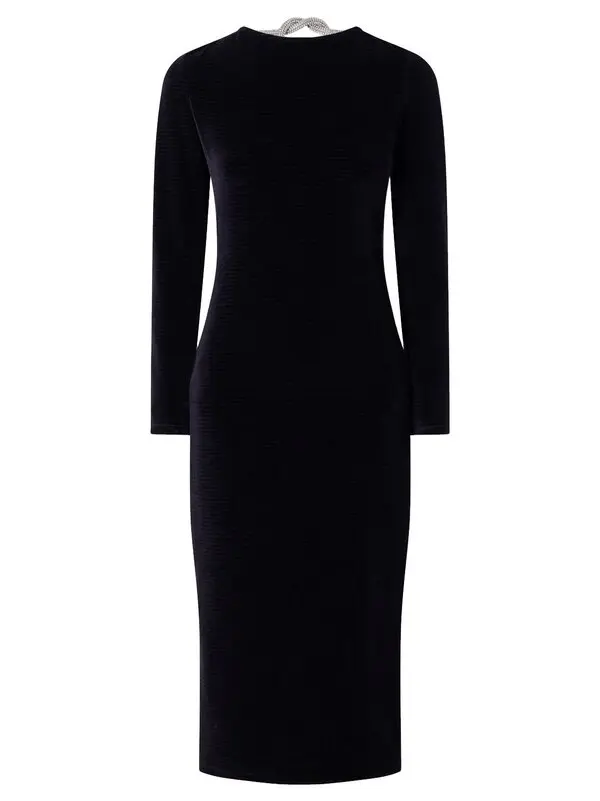 Balmain Embellished Open-back Ribbed Velvet Midi Dress - Black