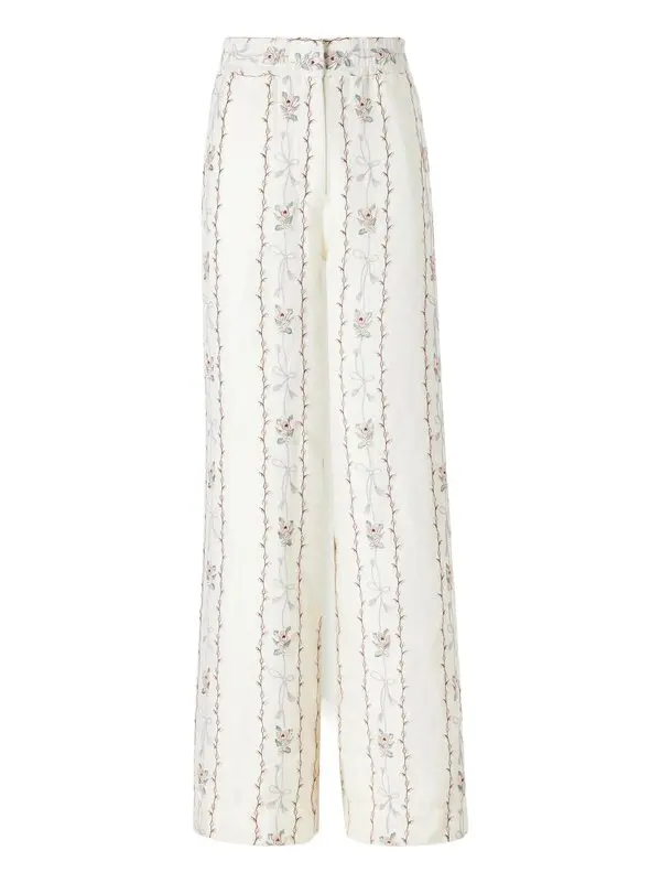 Agua Bendita Tota Navegante Floral Embroidered Linen Wide-leg Pants - Neutrals