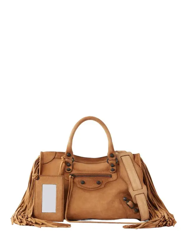 Balenciaga Le City Small Fringed Suede Shoulder Bag - Brown