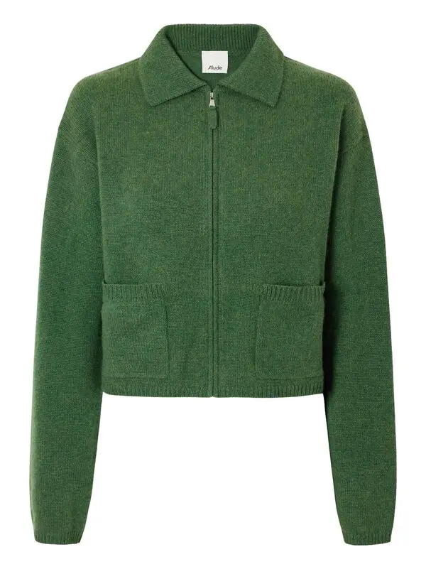 ALLUDE Cashmere Zip-up Cardigan - Green