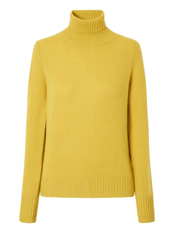 ALLUDE Ribbed Cashmere Turtleneck Sweater - Mustard