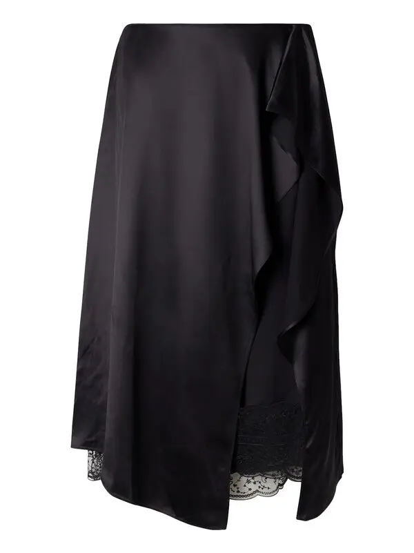 Acne Studios Layered Ruffled Satin Midi Skirt With Lace Underlay - Black