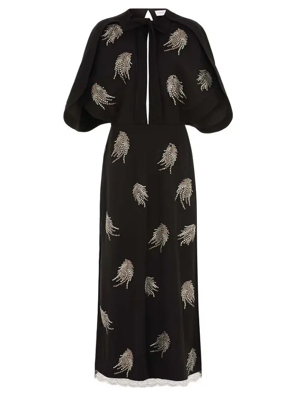 16Arlington Della Midi Dress With Feather Crystal Appliqu - Black
