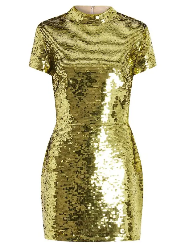 16Arlington Iona Mini Dress Sequin Mock Neck Short Sleeve - Green