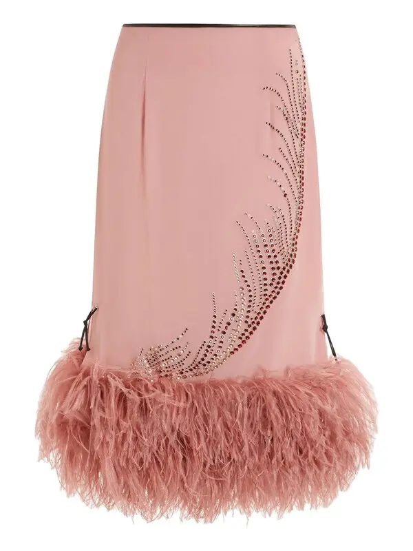 16Arlington Merrow Midi Skirt With Feather Trim - Pink