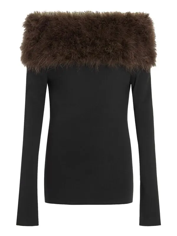 16Arlington Canter Top With Marabou Feathers - Black