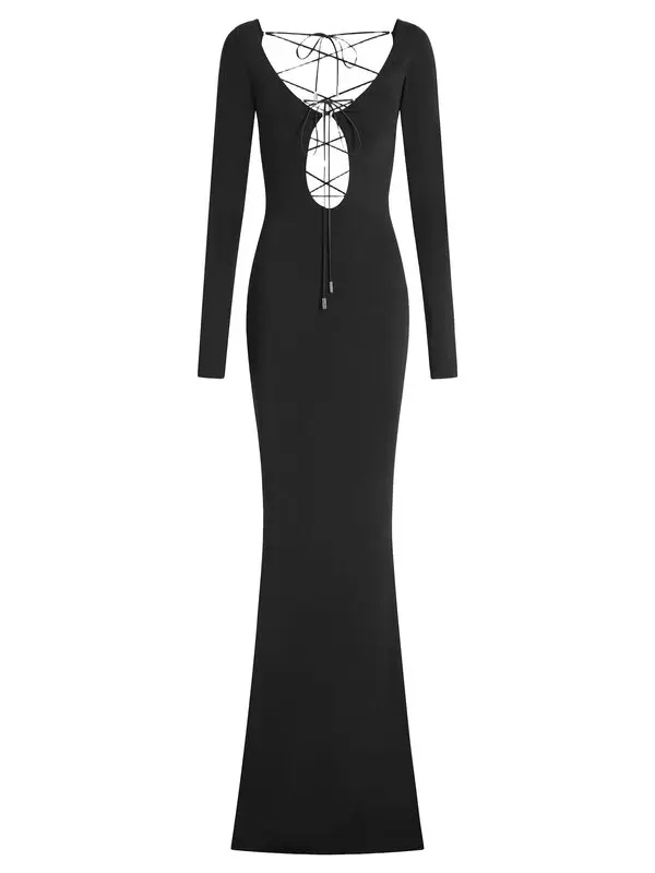 16Arlington Solaris Gown Jersey Maxi Dress With Plunge And Lace-up Detail - Black