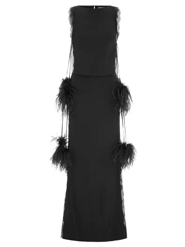 16Arlington Gabby Gown With Feather Detail - Black