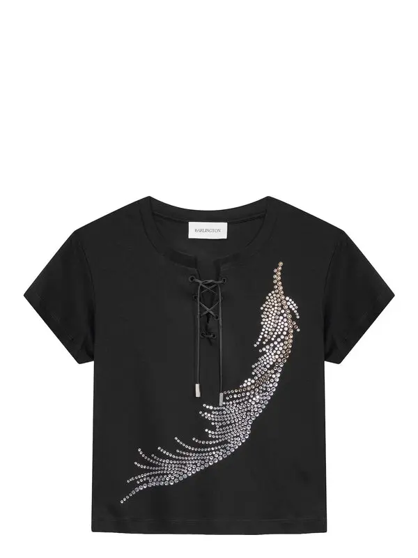 16Arlington Serin Cropped T-shirt With Hotfix Embellishment - Black