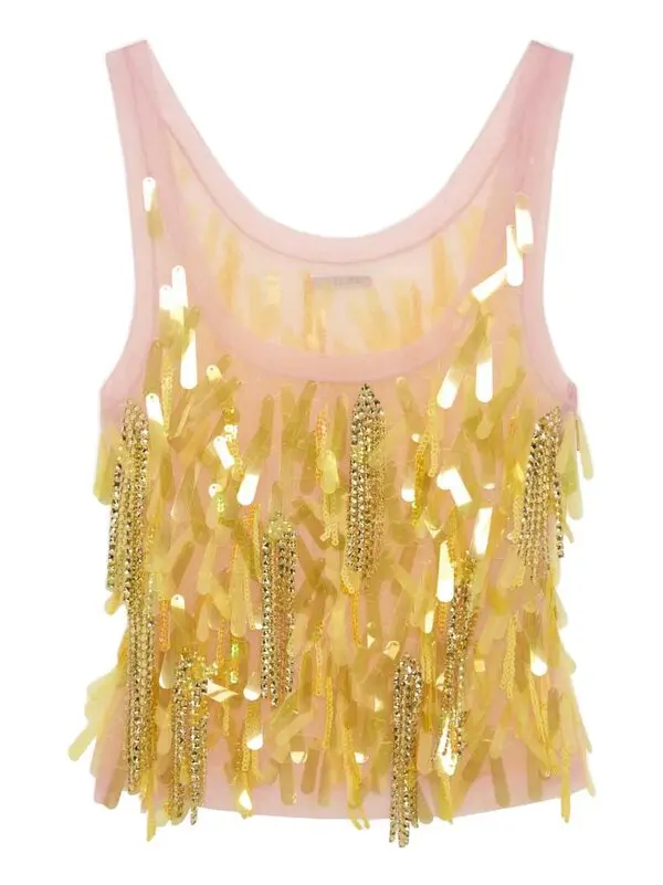16Arlington Sharla Sequin And Crystal Embellished Mesh Top - Yellow