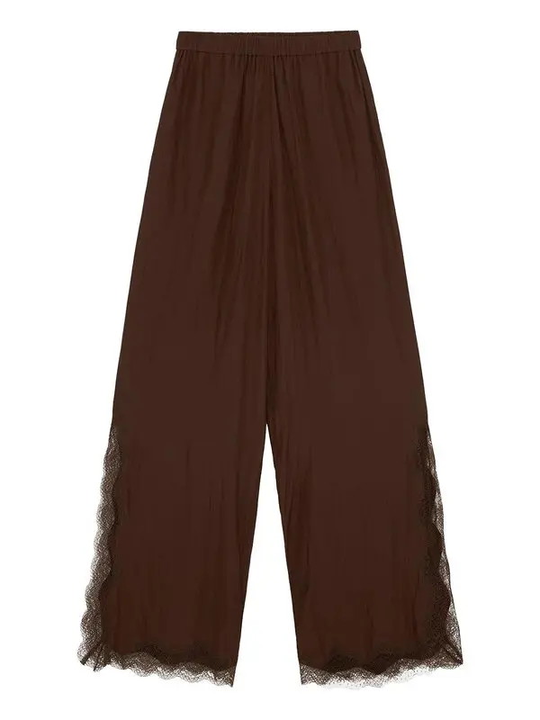 16Arlington Ricci Wide-leg Trousers With Lace Hem - Chocolate