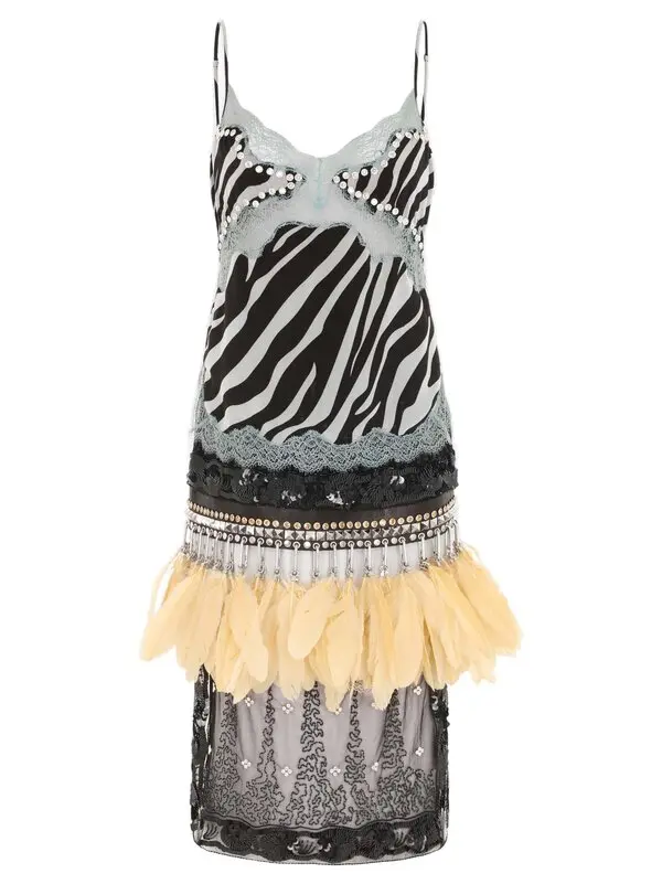 16Arlington Benedetta Midi Dress With Print And Crystal Embellishments - Zebra