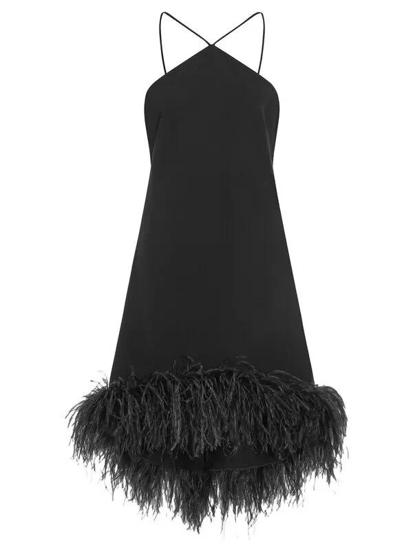 16Arlington Addy Mini Dress With Feather Trim - Black