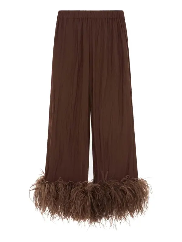 16Arlington Joelle Wide-leg Feather-trimmed Trousers - Chocolate
