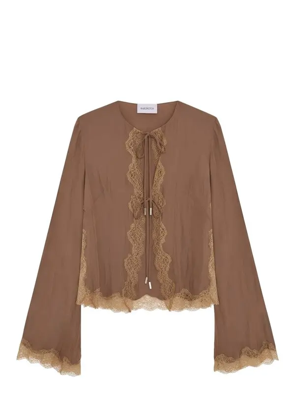 16Arlington Filipa Cardigan With Lace Trim - Toffee