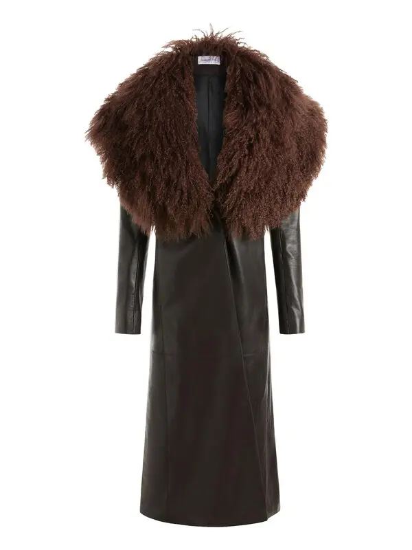 16Arlington Luisa Coat With Mongolian Shearling Collar - Dark Chocolate