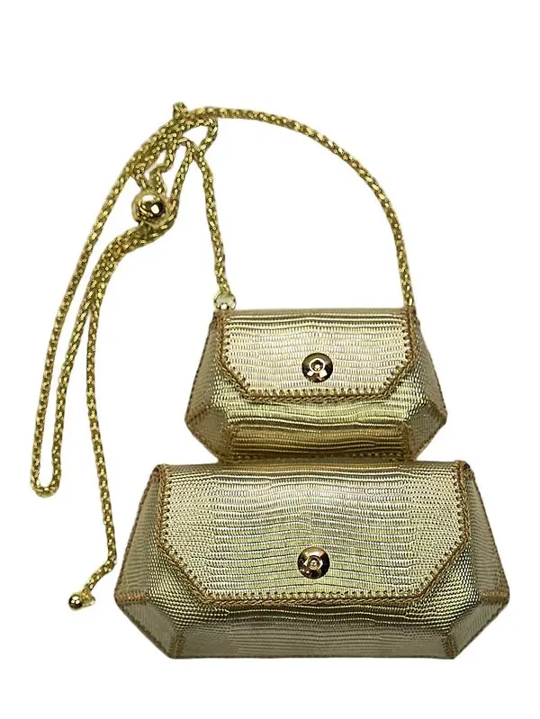 MALUSHA Convertible Lizard Embossed Leather Handbag Set - Gold