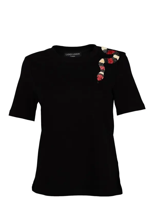 HOUSE OF LAINES LONDON Embellished Snake T-shirt - Black/red/white