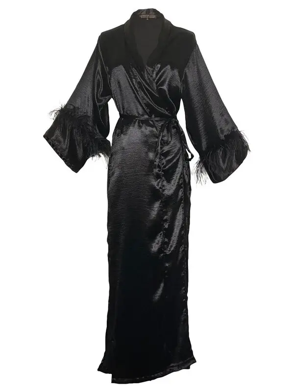 JENNAFER GRACE Marlene Wrap Dress In Obsidian Sheen - Black