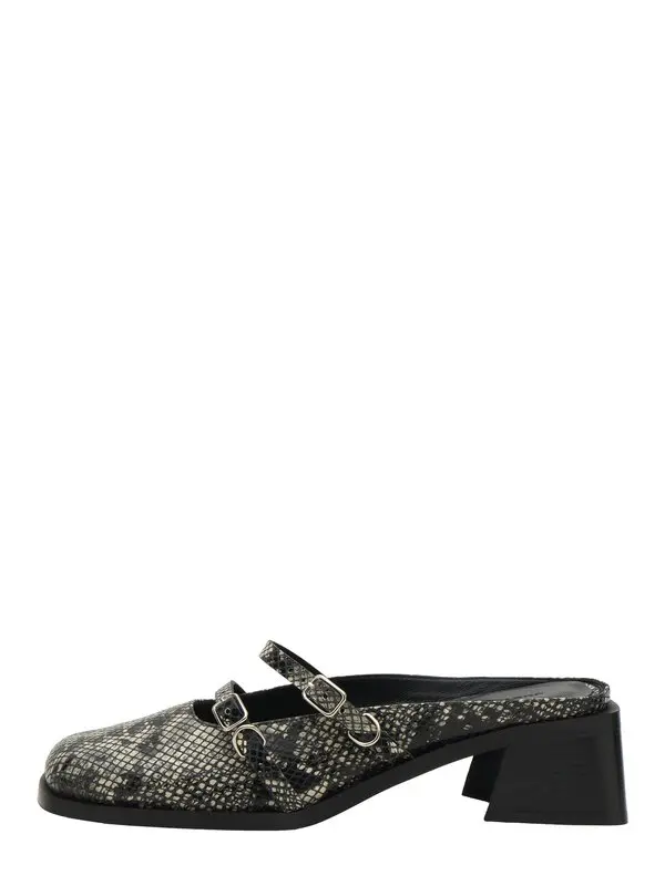 JUSTINE CLENQUET Andie Python Print Leather Mary Jane Mules - Beige
