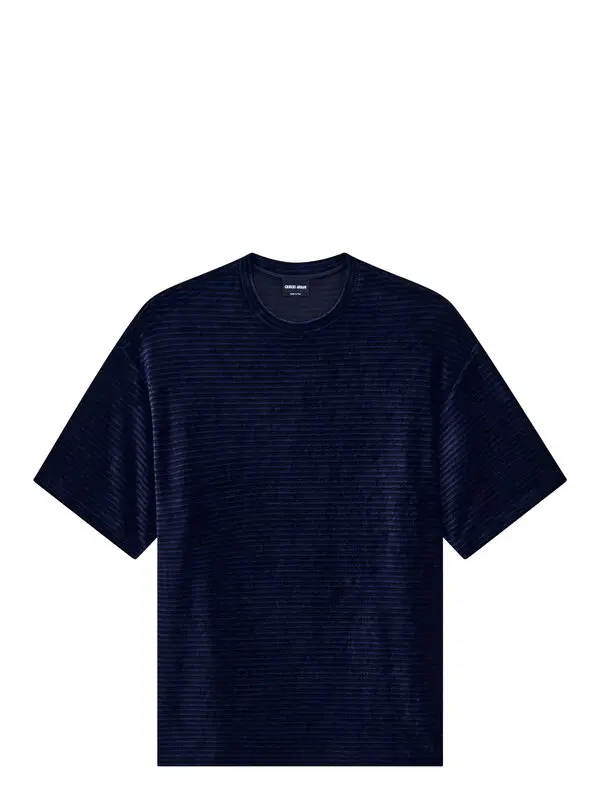 Giorgio Armani T-shirt Regular Fit In Striped Jacquard Chenille Jersey - Blue