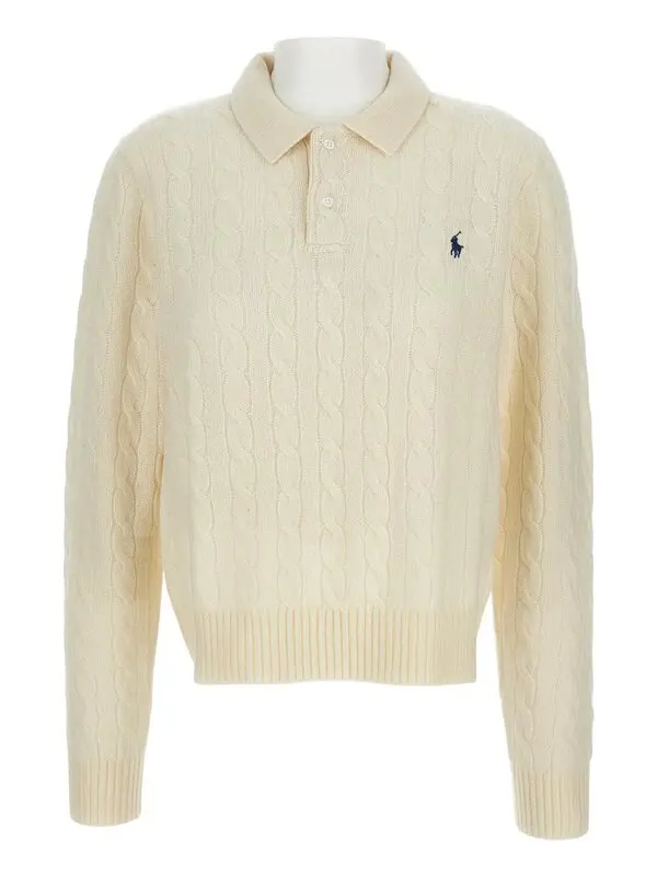Polo Ralph Lauren Polo A Maniche Lunghe In Misto Lana - Bianco
