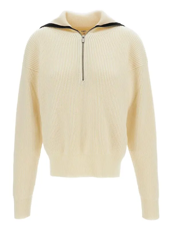 Barena Venezia Half-zip Ribbed Merino Wool Sweater - White