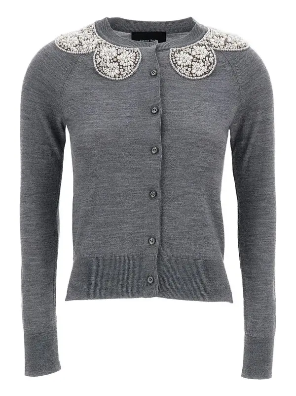 Simone Rocha Embroidered Merino Wool And Silk Cardigan - Grey