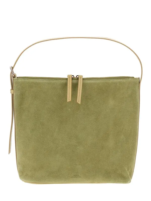 A.p.c. Suede Shoulder Bag With Gold-tone Buckle - Verde