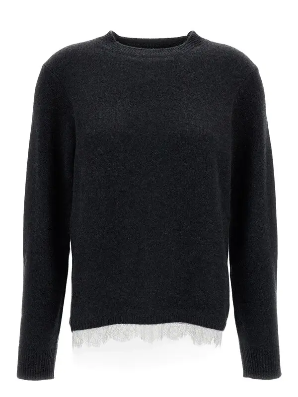Loulou De Saison Arvo Cashmere Crew-neck Sweater With Lace Detailing - Grigio