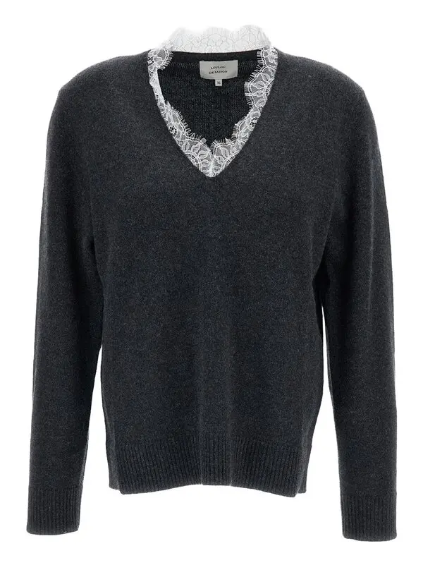 Loulou De Saison Leyla Cashmere Sweater With Lace Detail - Grigio