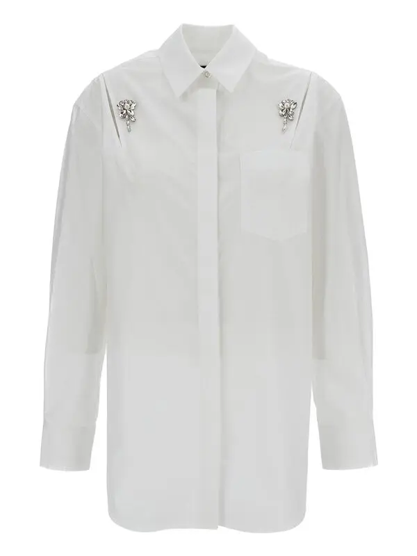 Simone Rocha Camicia Maschile Con Cristalli Ricamati - White