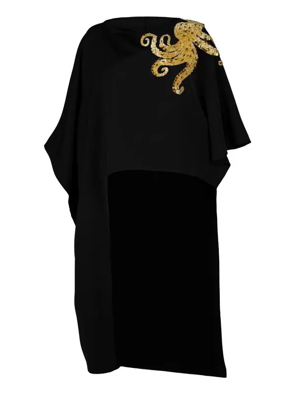 HOUSE OF LAINES LONDON Asymmetric Cape Style Top With Embellished Octopus - Black/gold