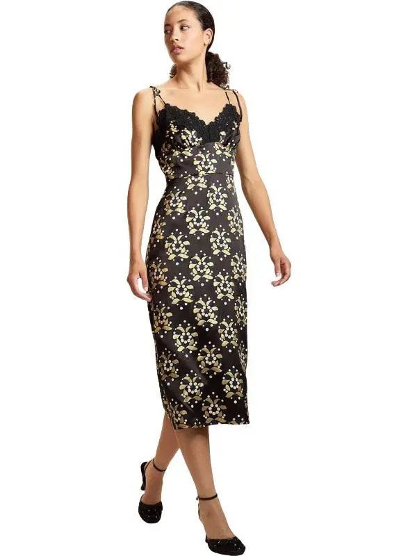 Cynthia Rowley Silk Slip Dress With Lace Trim - Gold