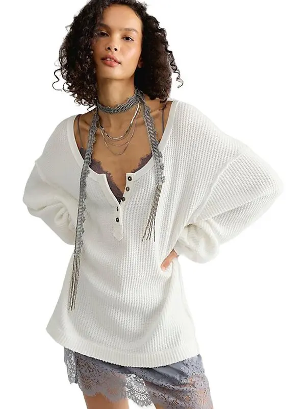 Free People We The Free Montreal Oversized Thermal Henley - Clean Ivory