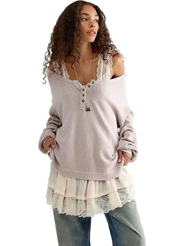 Free People Thermal Henley - Grey Lilac
