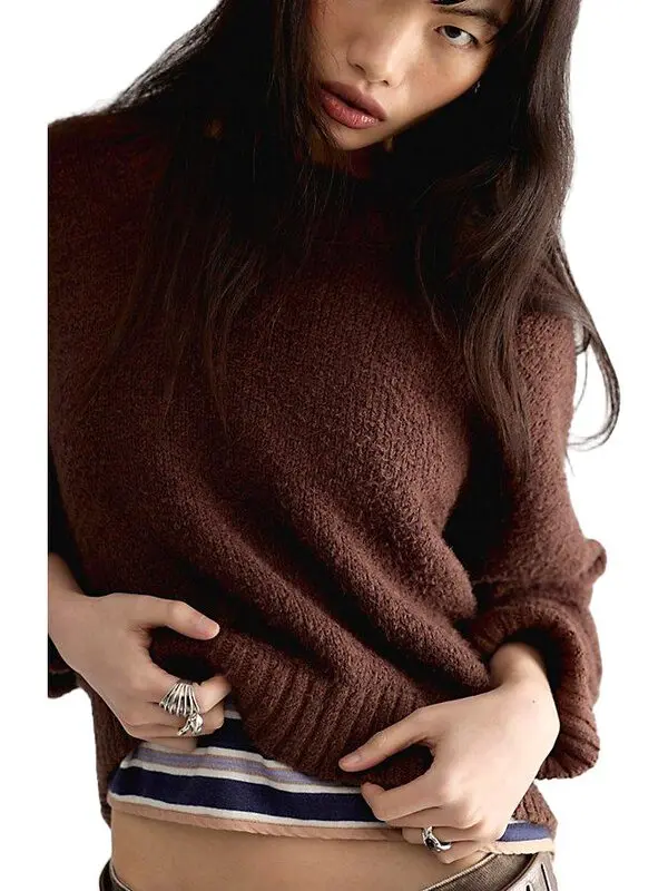 Free People Laguna Cotton Pullover - French Chocolate Combo