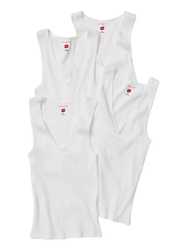 HANES X FP MOVEMENT Ribbed V-neck Tank 4-pack - White
