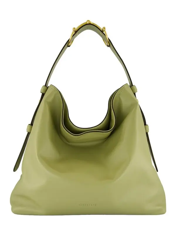 Gucci Sage Leather Large Tote Bag With Horsebit Detail - Green